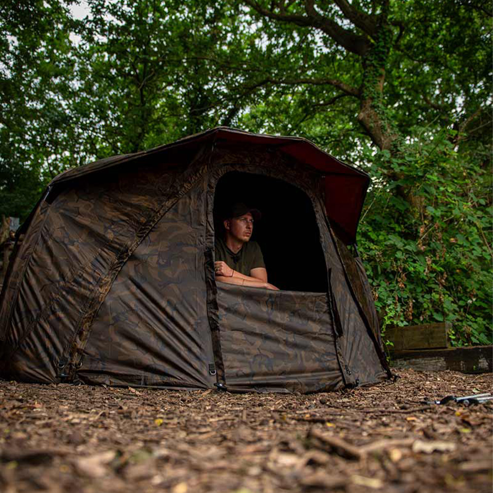 Fox Frontier Lite Camo Bivvy & Camo Vapour Peak Shelter