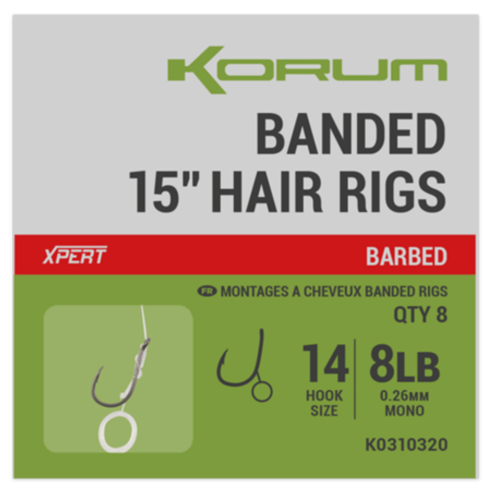 Korum Banded Hair Rigs - 15 Inch - Barbed